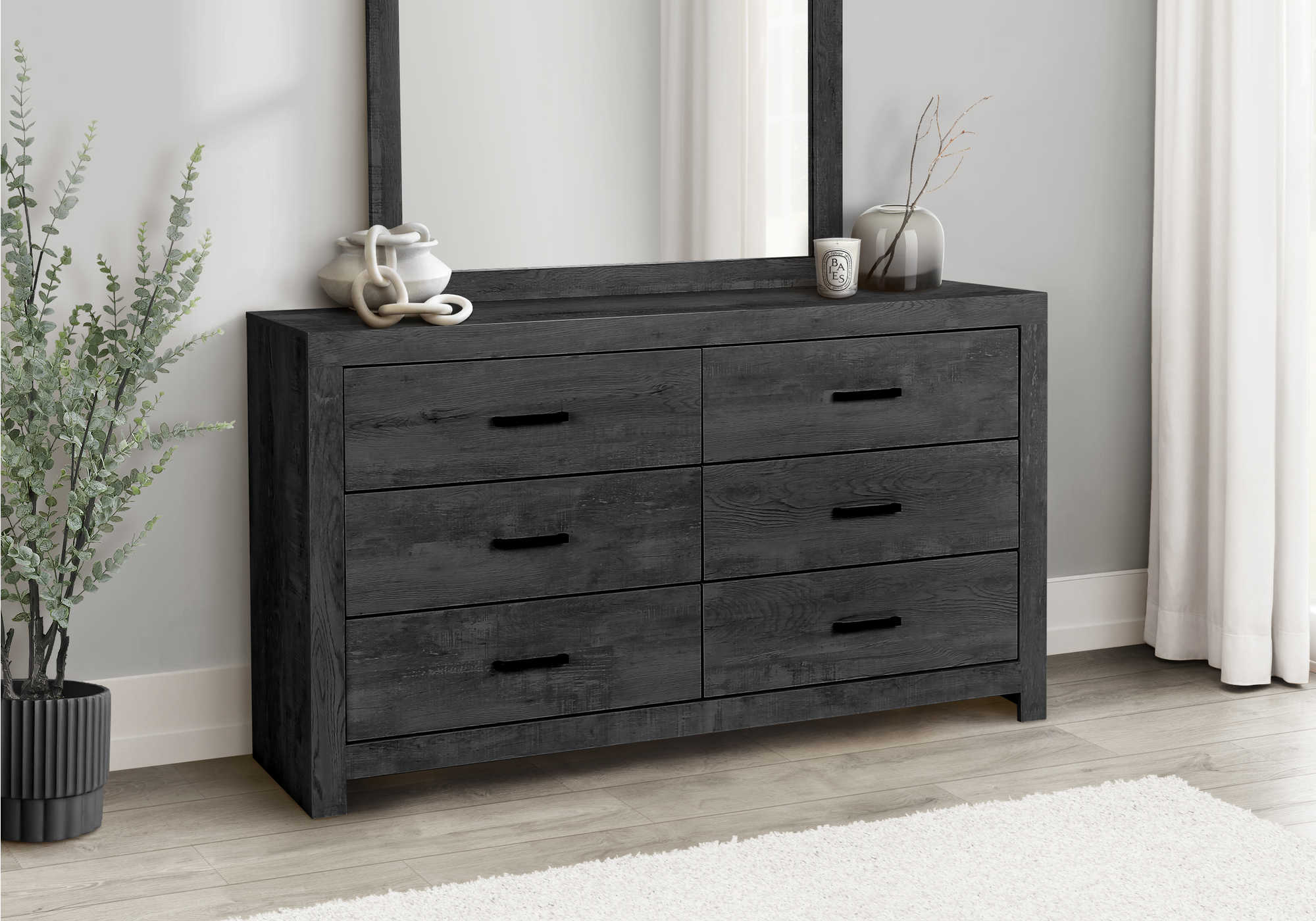 6 Drawer Dresser and Mirror-Graphite Grey Wood Finish (I5206/I5207) Mo
